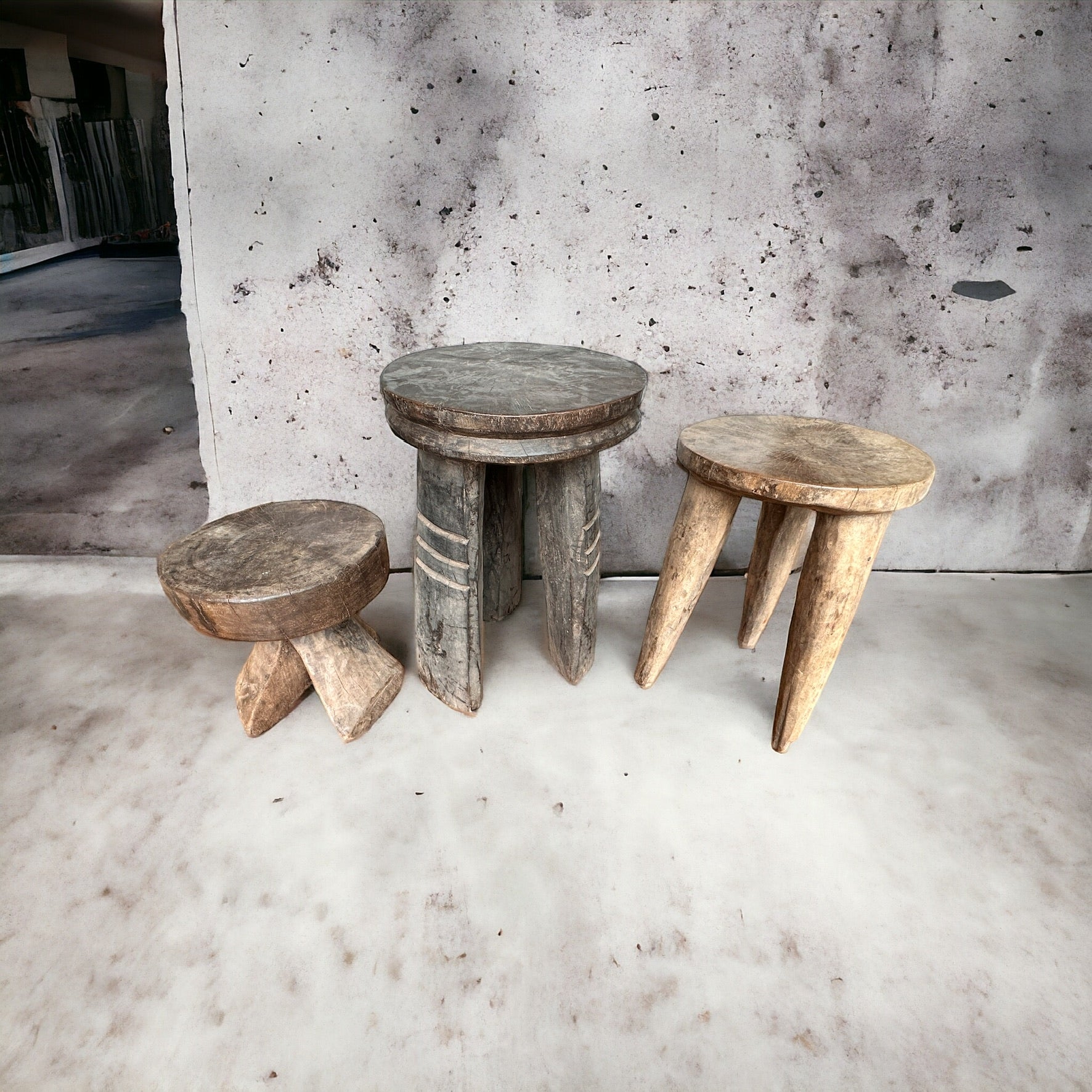 Light Vintage Decorative Tonga Stool – Minimal African Design