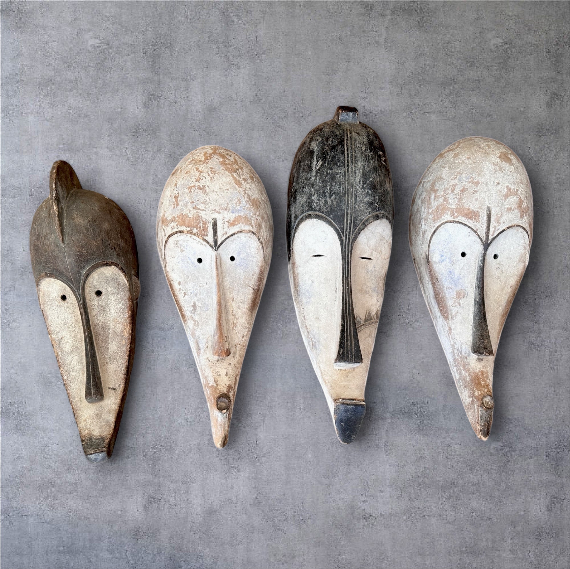 West African Mask Four Ceremonial Carved Wood West African Masks