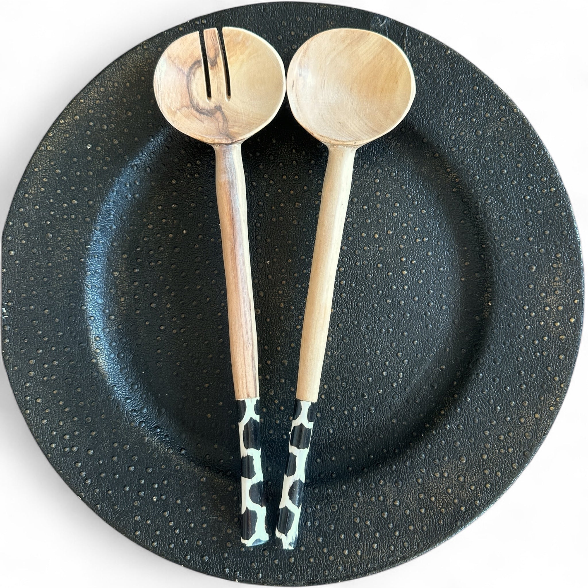 Wooden African Serving Spoons - Black/White